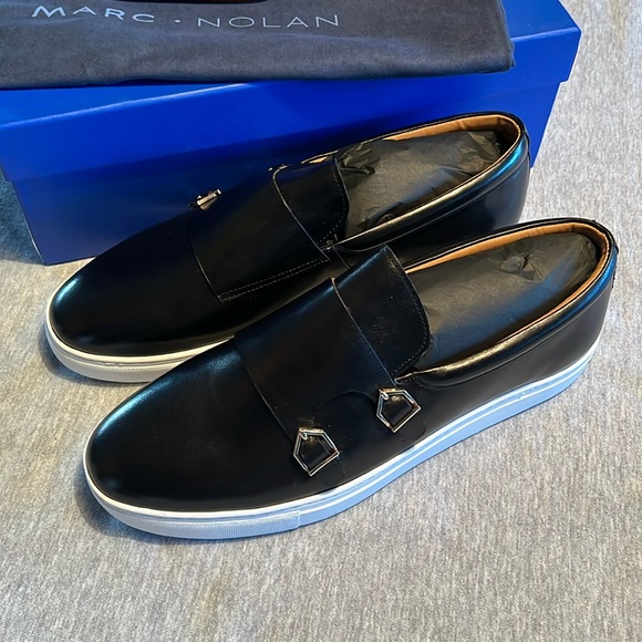 Marc Nolan | Shoes | New In Box Kyler Black Leather Monk Strap Sneakers ...